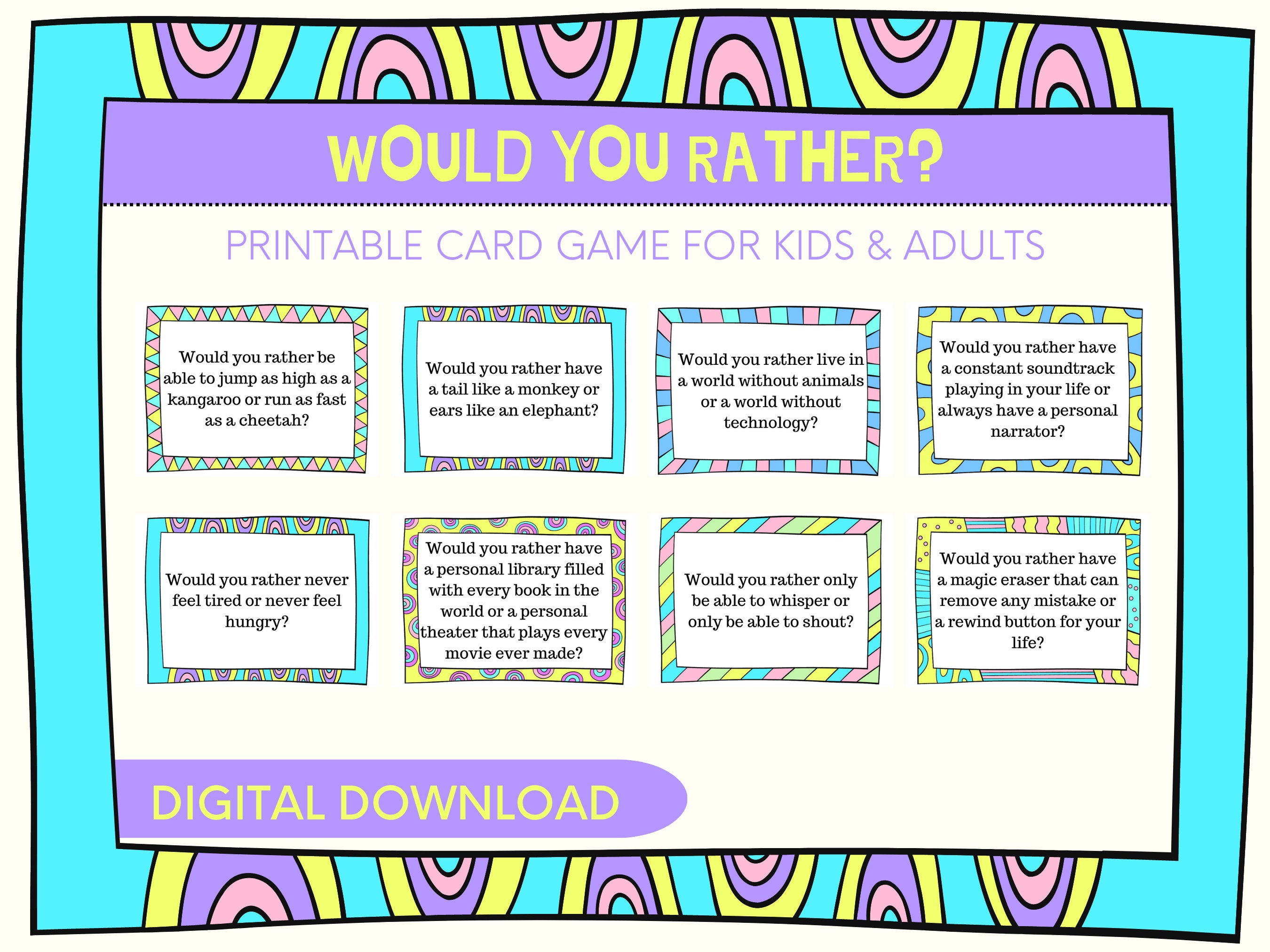 Would You Rather Printable Game for Kids, Teens, Adults, Road Trip ...