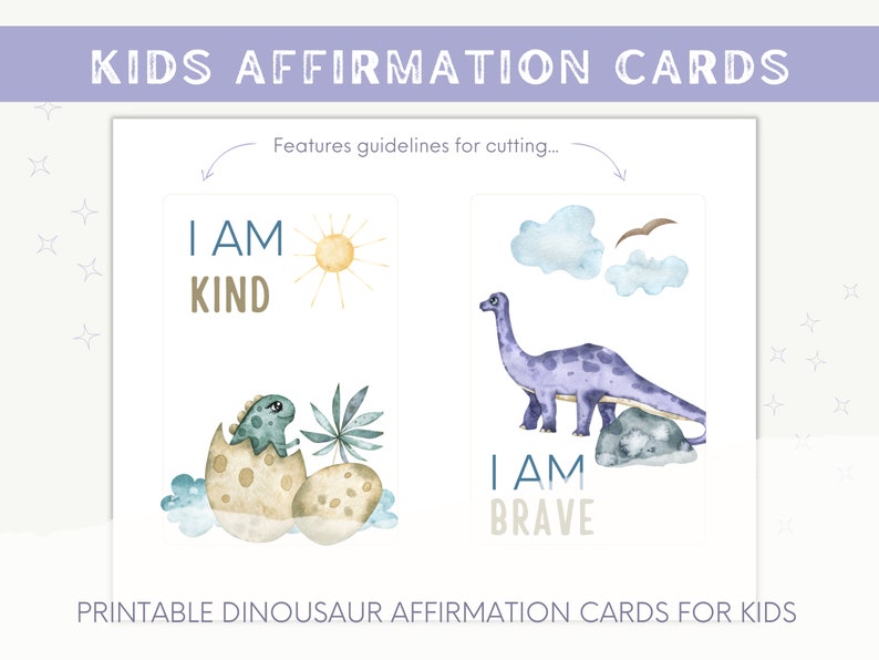 Printable Affirmation Cards for Kids, Dinosaur, Kids Affirmation Cards ...