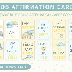 Printable Affirmation Cards for Kids Blue Boho Kids - Etsy