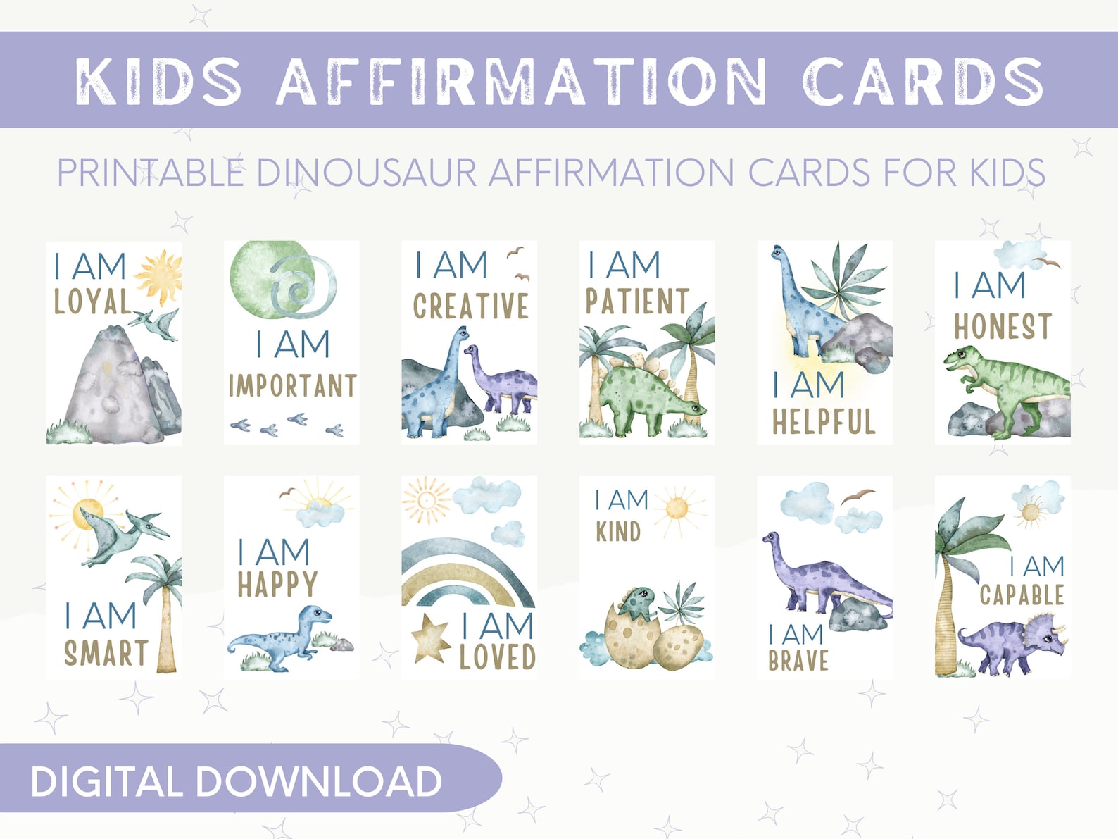 Printable Affirmation Cards for Kids, Dinosaur, Kids Affirmation Cards ...