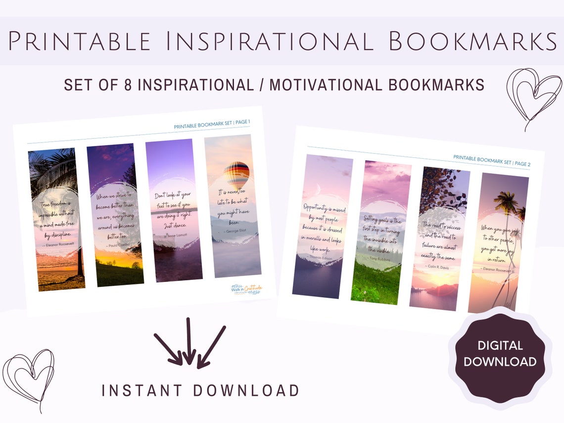 Printable Bookmarks With Inspirational Quotes | Landscapes Bookmark Set ...