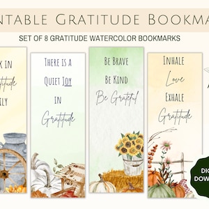 Printable Bookmarks, Gratitude Bookmark Set, Book Lover Reading Gifts ...