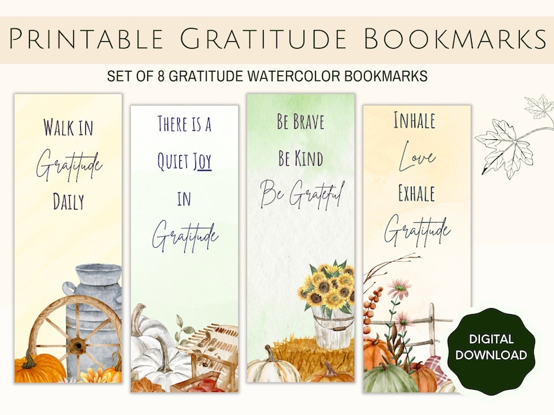 Printable Bookmarks, Gratitude Bookmark Set, Book Lover Reading Gifts ...