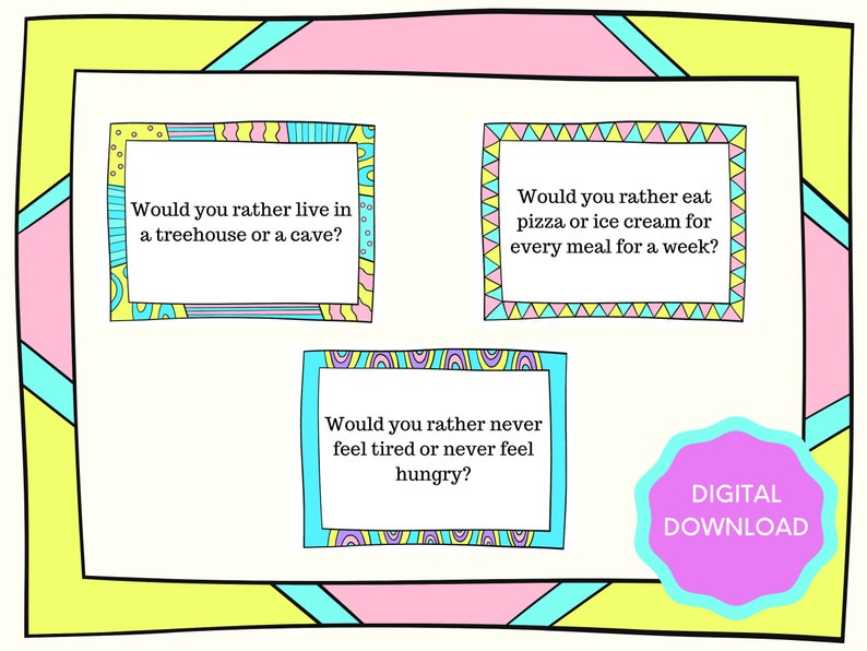 Would You Rather Printable Game for Kids, Teens, Adults, Road Trip ...
