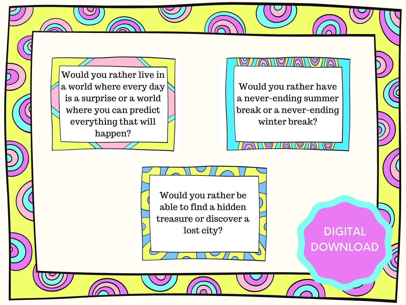 Would You Rather Printable Game for Kids, Teens, Adults, Road Trip ...