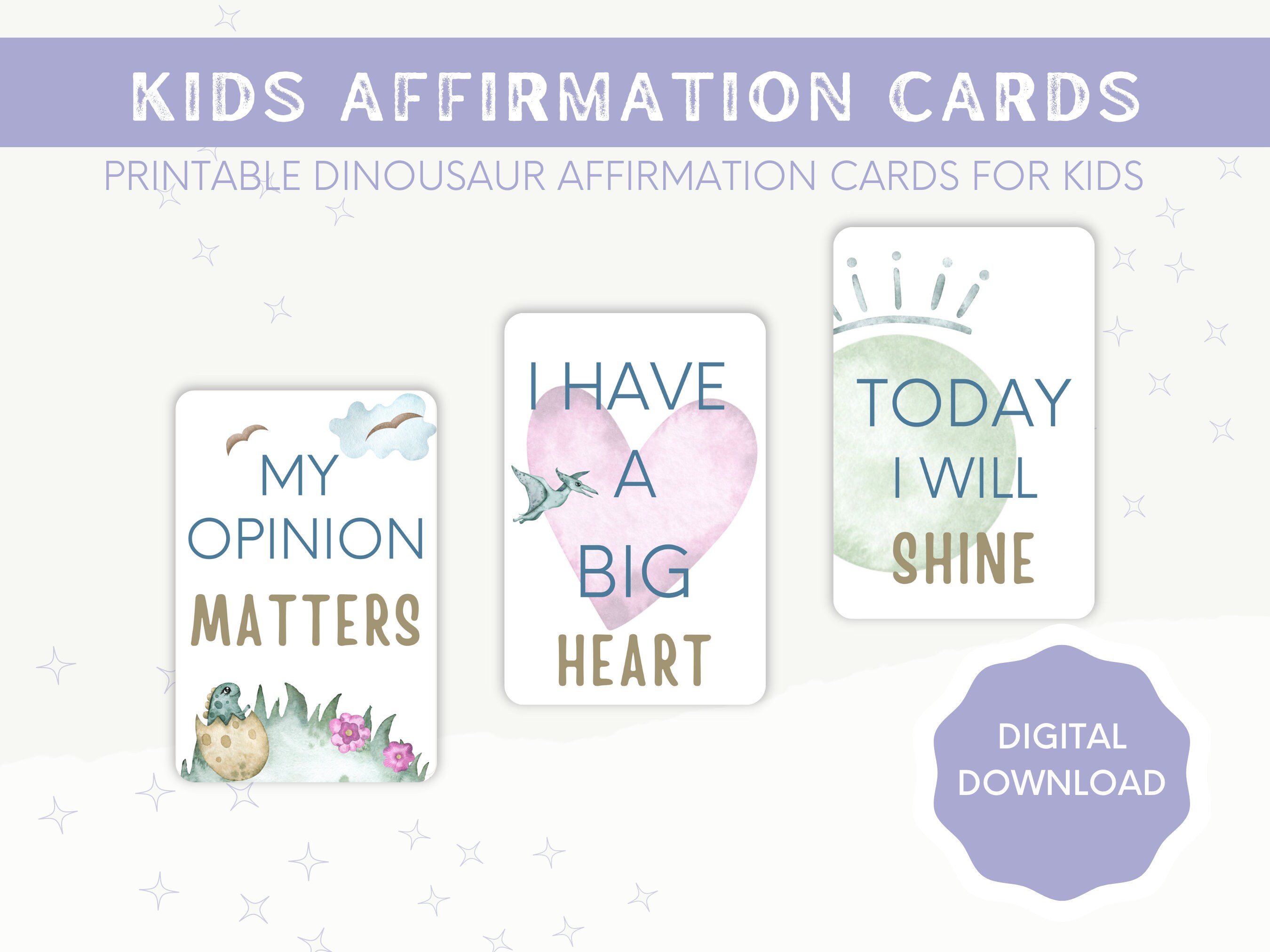 Printable Affirmation Cards for Kids, Dinosaur, Kids Affirmation Cards ...