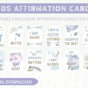Printable Affirmation Cards for Kids, Dinosaur, Kids Affirmation Cards ...