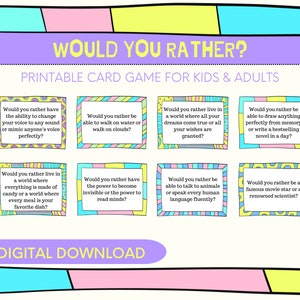 Would You Rather Printable Game for Kids, Teens, Adults, Road Trip ...