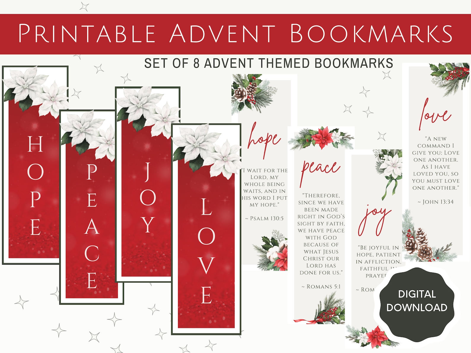 Printable Bookmarks Advent Theme | Advent Bookmark Set | Christian ...