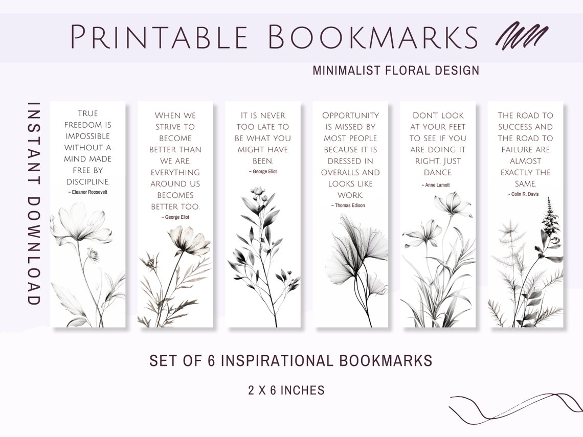 Printable Floral Bookmarks, Botanical Bookmarks, Inspirational ...