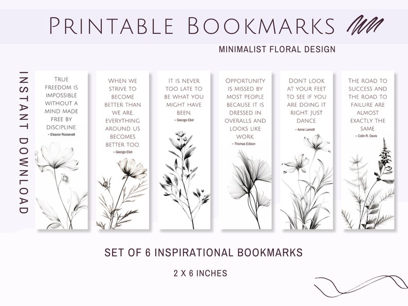 Printable Floral Bookmarks, Botanical Bookmarks, Inspirational ...