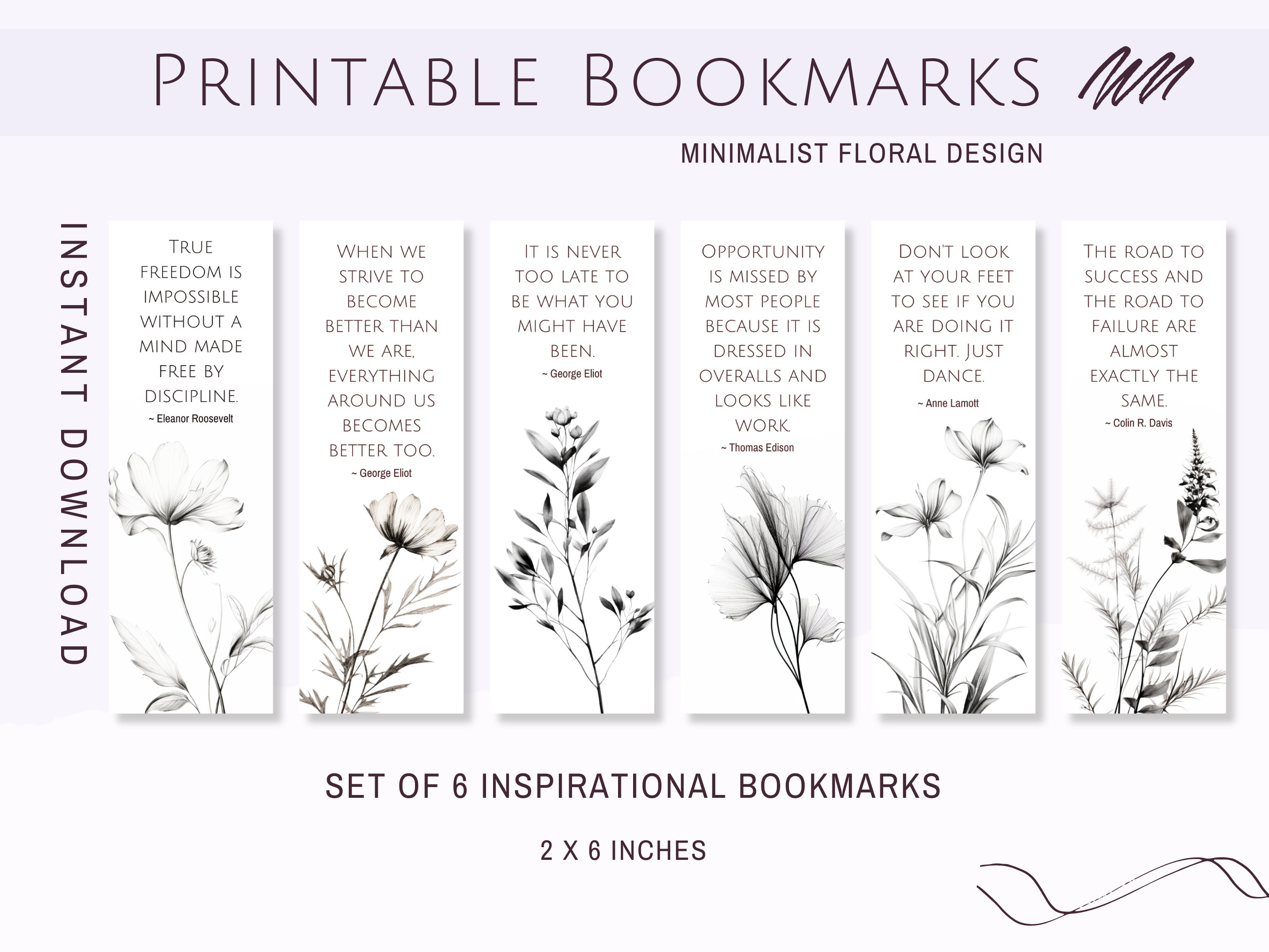 Printable Floral Bookmarks, Botanical Bookmarks, Inspirational ...