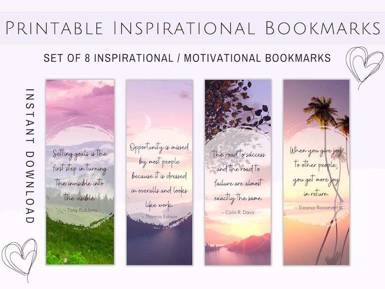 Printable Bookmarks With Inspirational Quotes | Landscapes Bookmark Set ...
