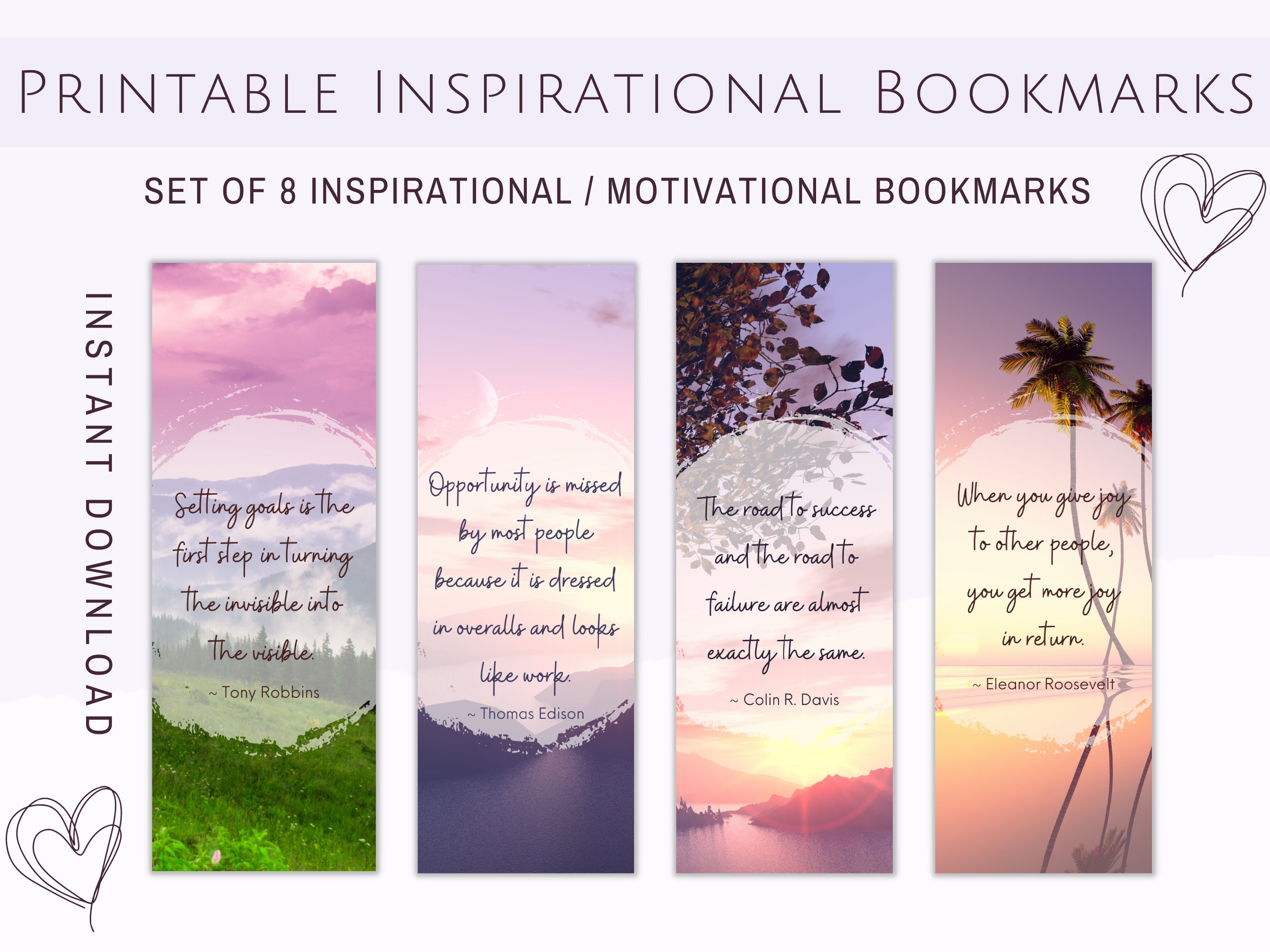 Printable Bookmarks With Inspirational Quotes | Landscapes Bookmark Set ...