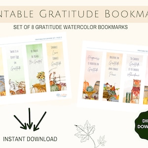 Printable Bookmarks, Gratitude Bookmark Set, Book Lover Reading Gifts ...