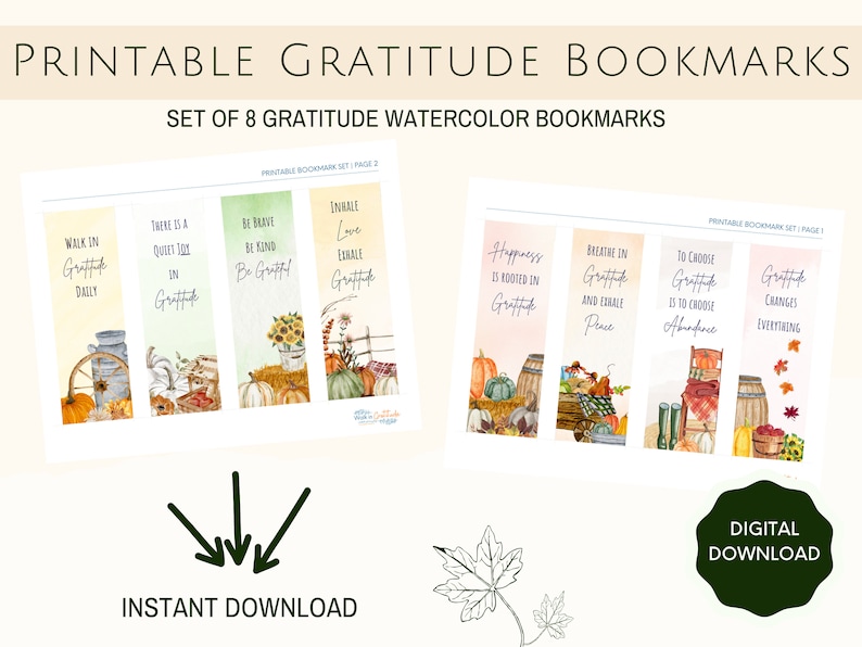 Printable Bookmarks, Gratitude Bookmark Set, Book Lover Reading Gifts ...