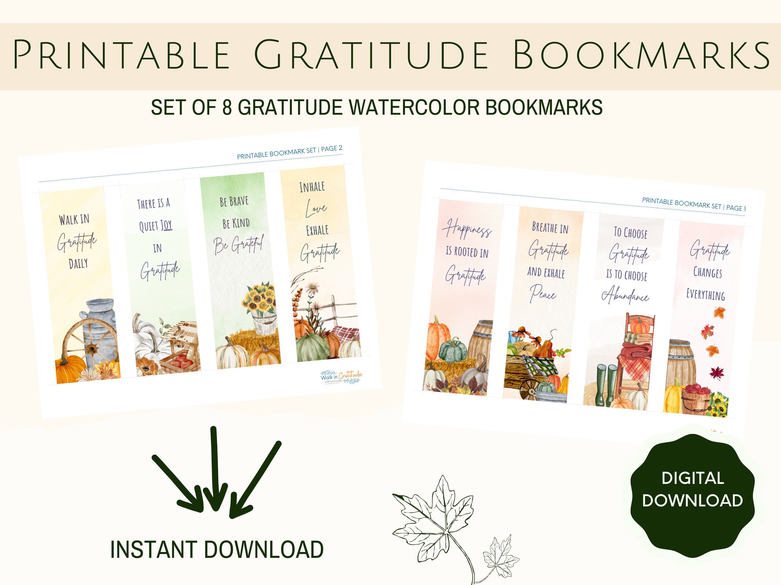 Printable Bookmarks, Gratitude Bookmark Set, Book Lover Reading Gifts ...