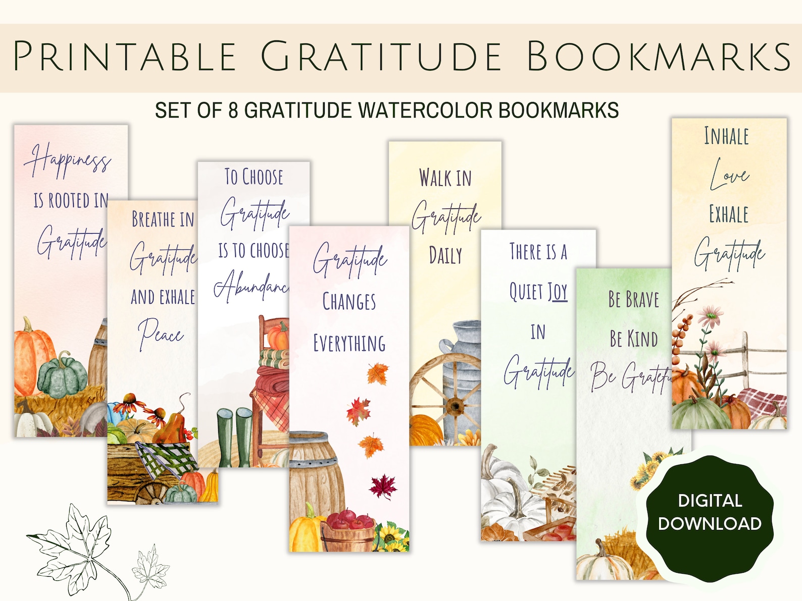 Printable Bookmarks, Gratitude Bookmark Set, Book Lover Reading Gifts ...