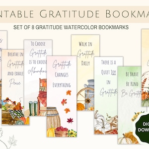 Printable Bookmarks, Gratitude Bookmark Set, Book Lover Reading Gifts ...