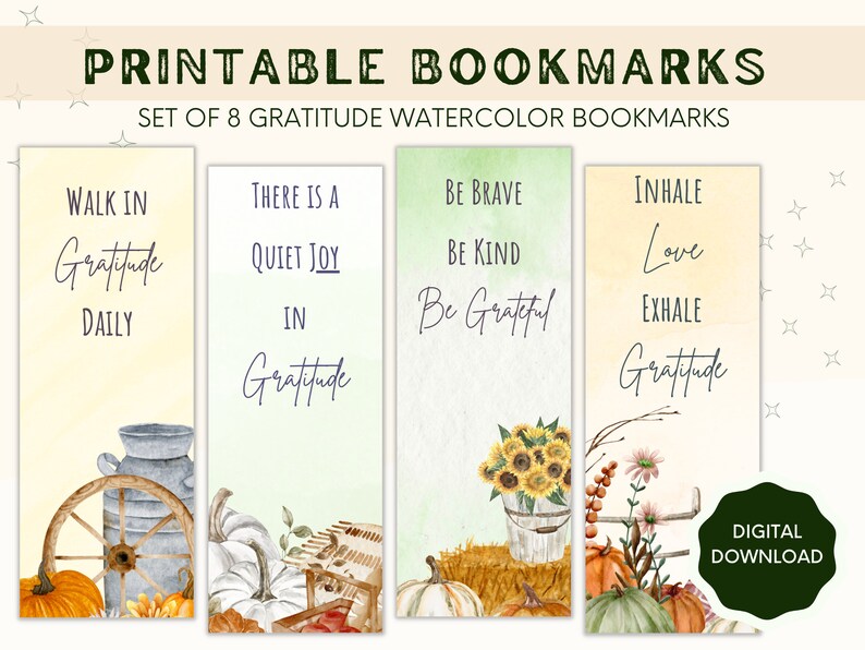 Printable Bookmarks Gratitude Bookmark Set Book Lover - Etsy