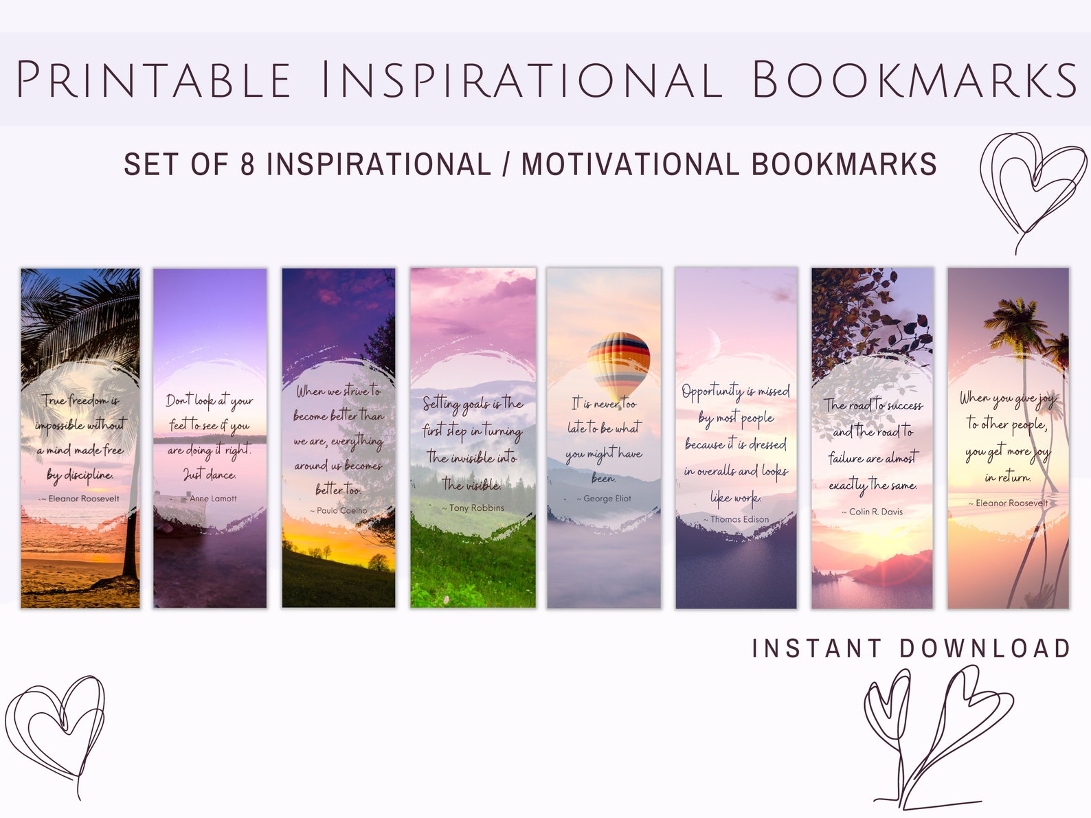 Printable Bookmarks With Inspirational Quotes | Landscapes Bookmark Set ...