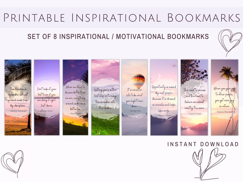 Printable Bookmarks With Inspirational Quotes | Landscapes Bookmark Set ...