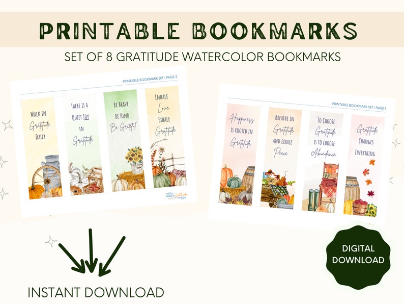 Printable Bookmarks Gratitude Bookmark Set Book Lover - Etsy