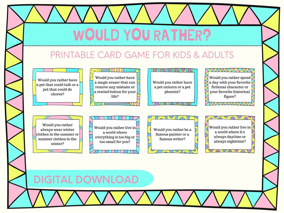 Would You Rather Printable Game for Kids, Teens, Adults, Road Trip ...