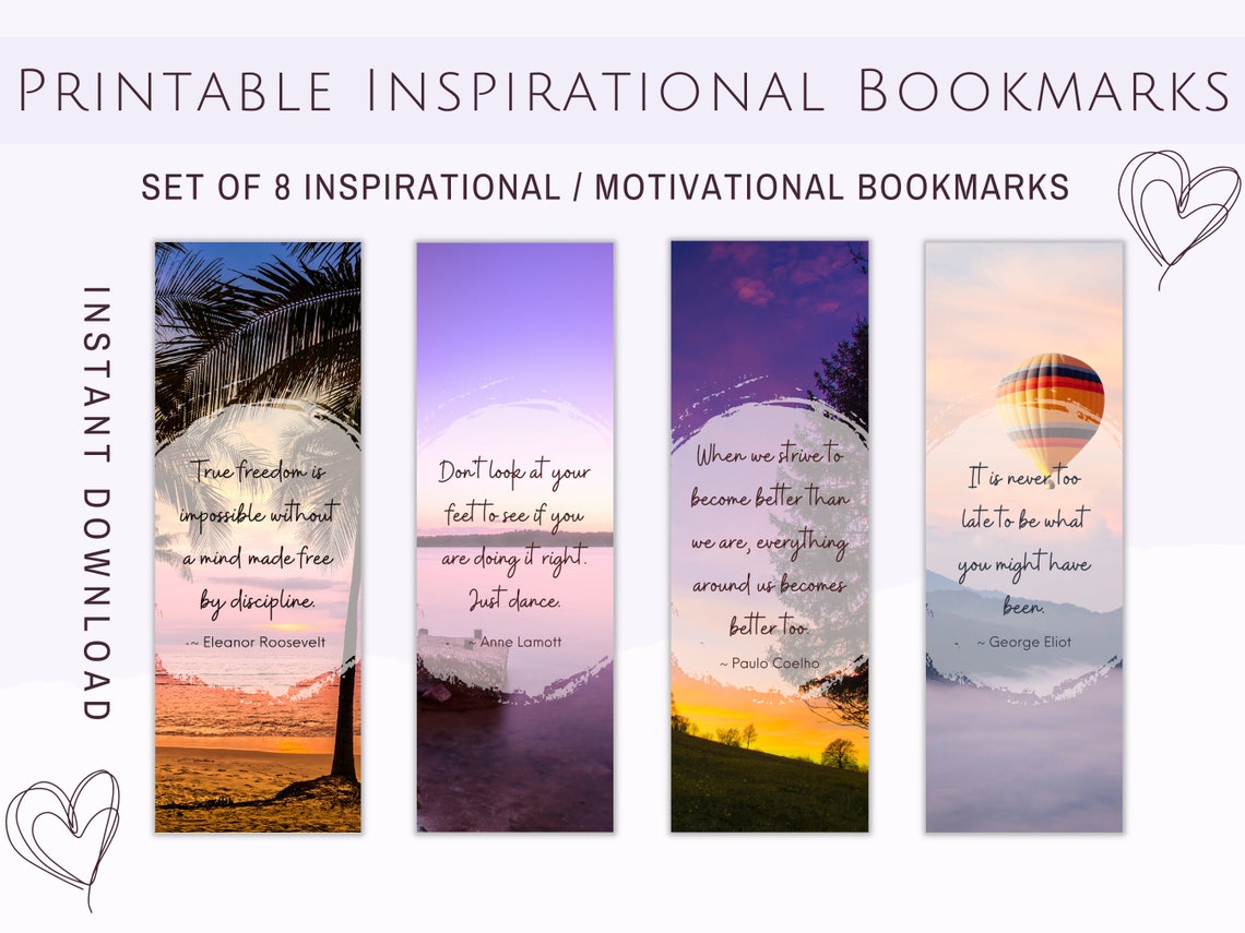 Printable Bookmarks With Inspirational Quotes | Landscapes Bookmark Set ...