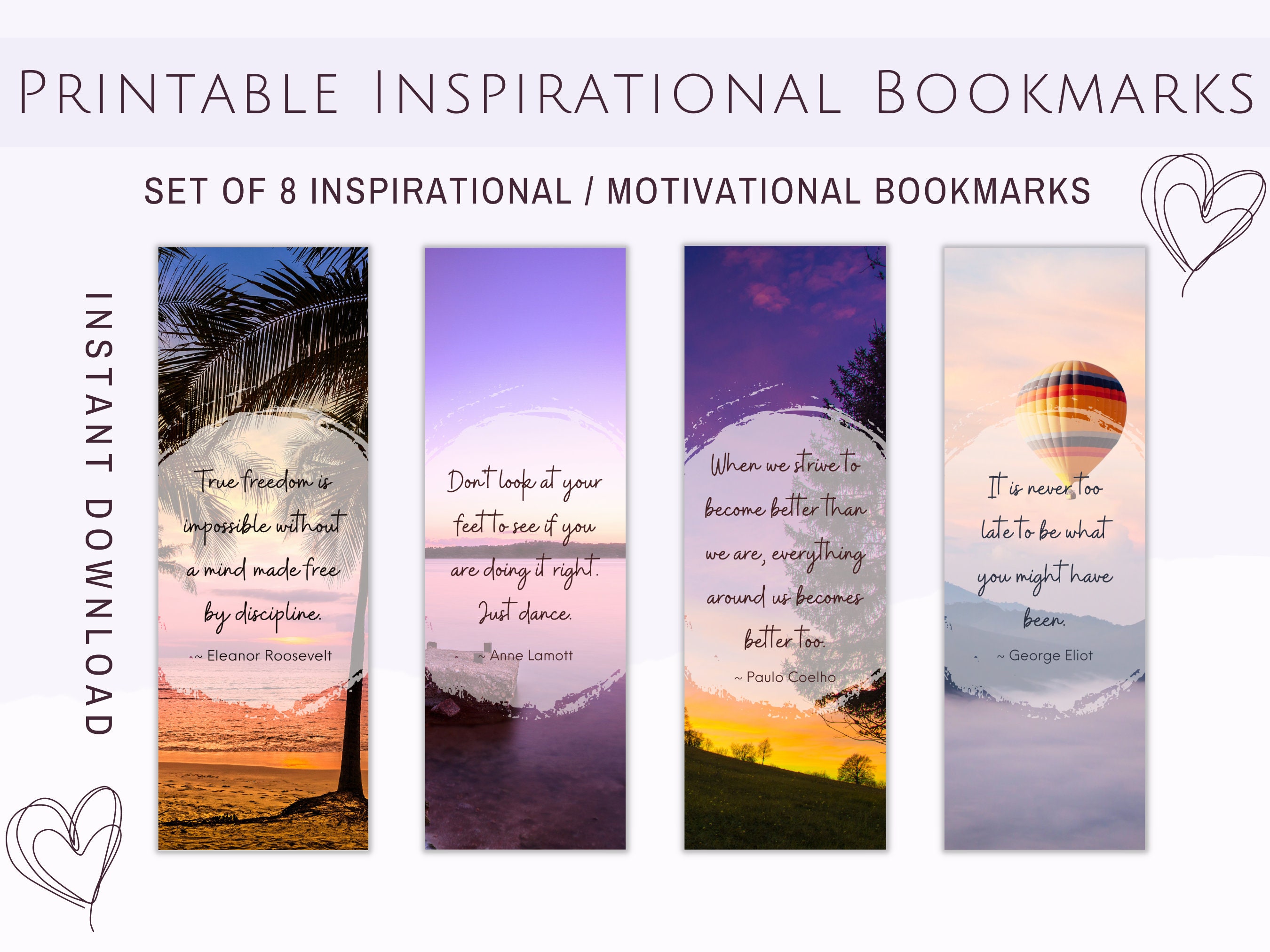 Printable Bookmarks With Inspirational Quotes | Landscapes Bookmark Set ...