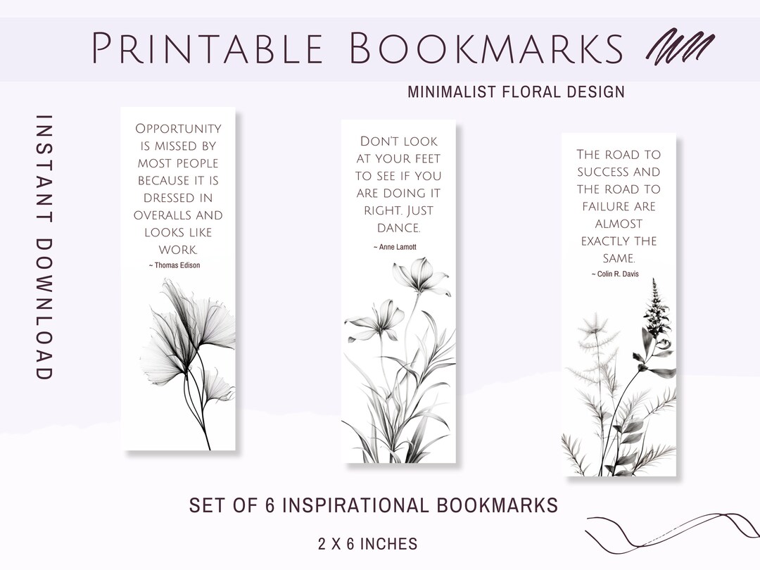 Printable Floral Bookmarks, Botanical Bookmarks, Inspirational ...