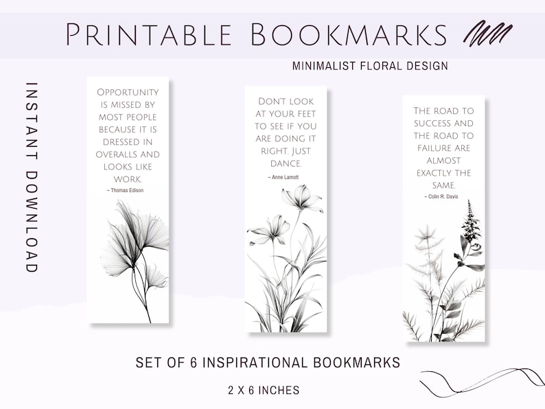 Printable Floral Bookmarks, Botanical Bookmarks, Inspirational ...