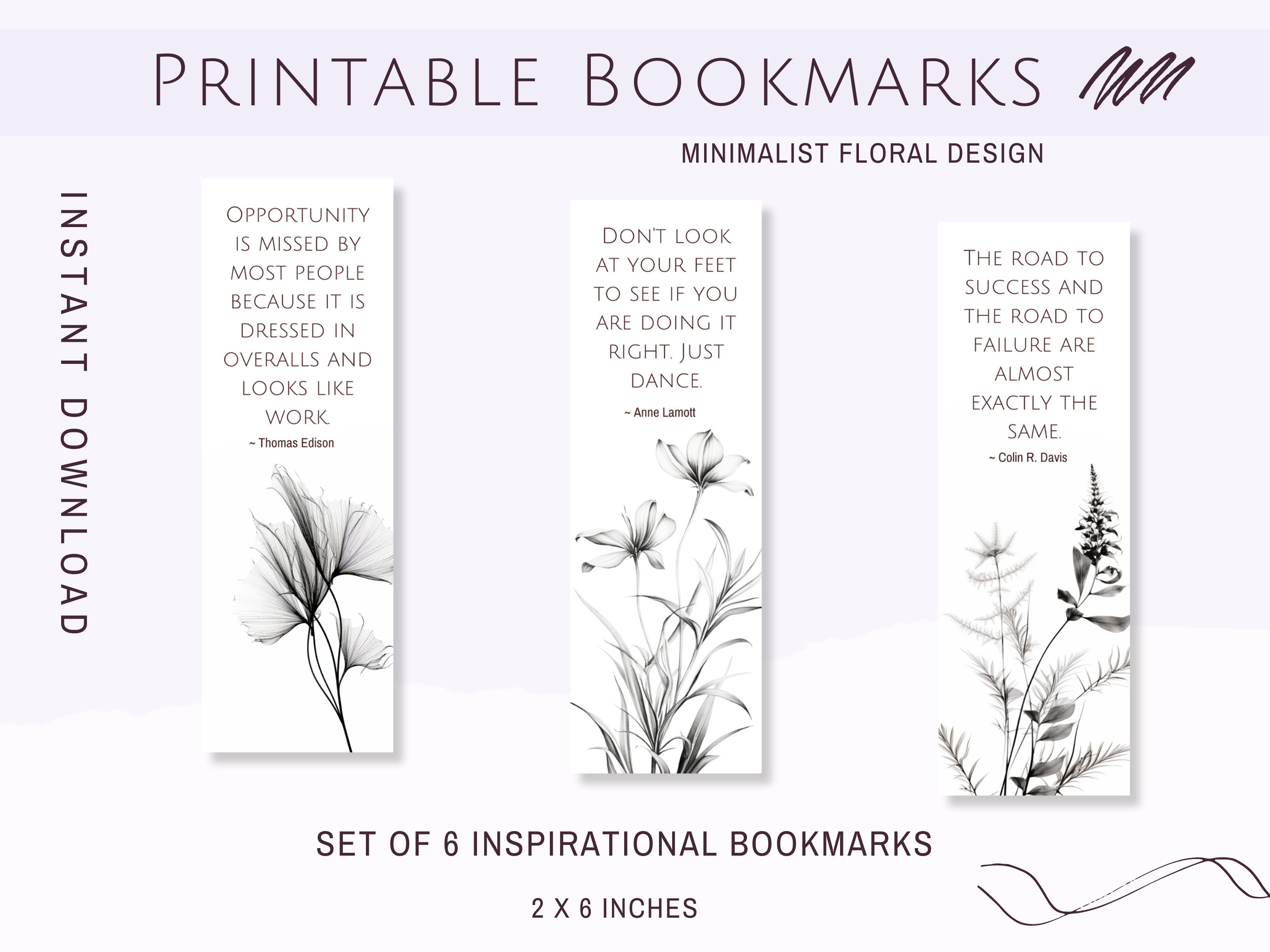Printable Floral Bookmarks, Botanical Bookmarks, Inspirational ...