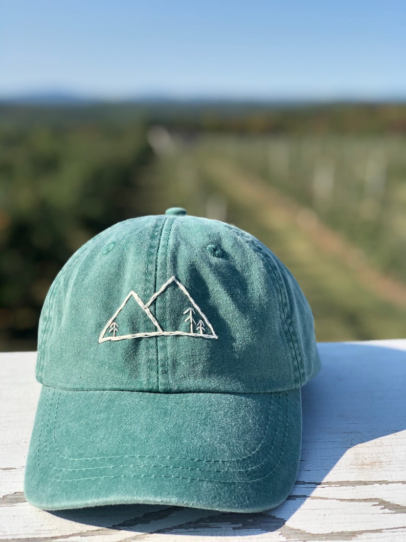 Hand Embroidered Mountain and Tree Nature Dad Hat | Etsy