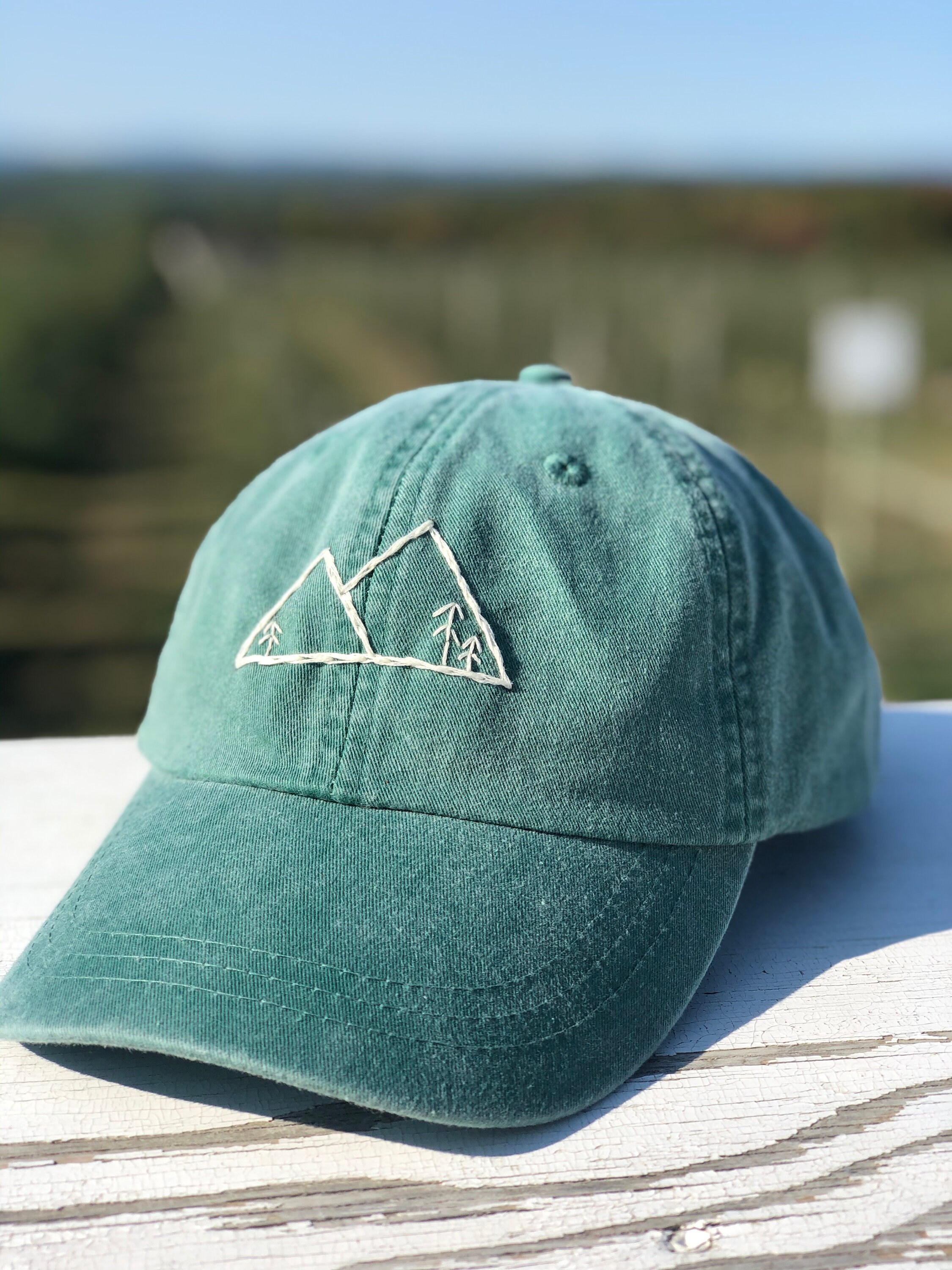 Hand Embroidered Mountain and Tree Nature Dad Hat - Etsy