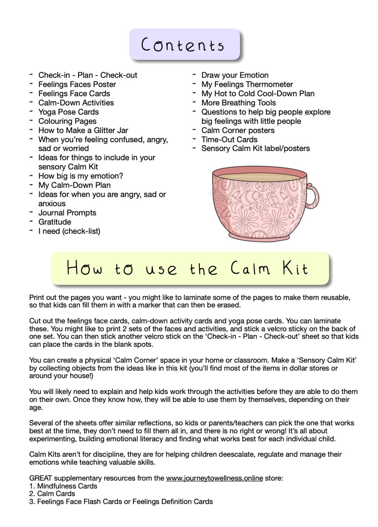 Calm Kit Calm Corner Resource for Kids Journey to Wellness - Etsy