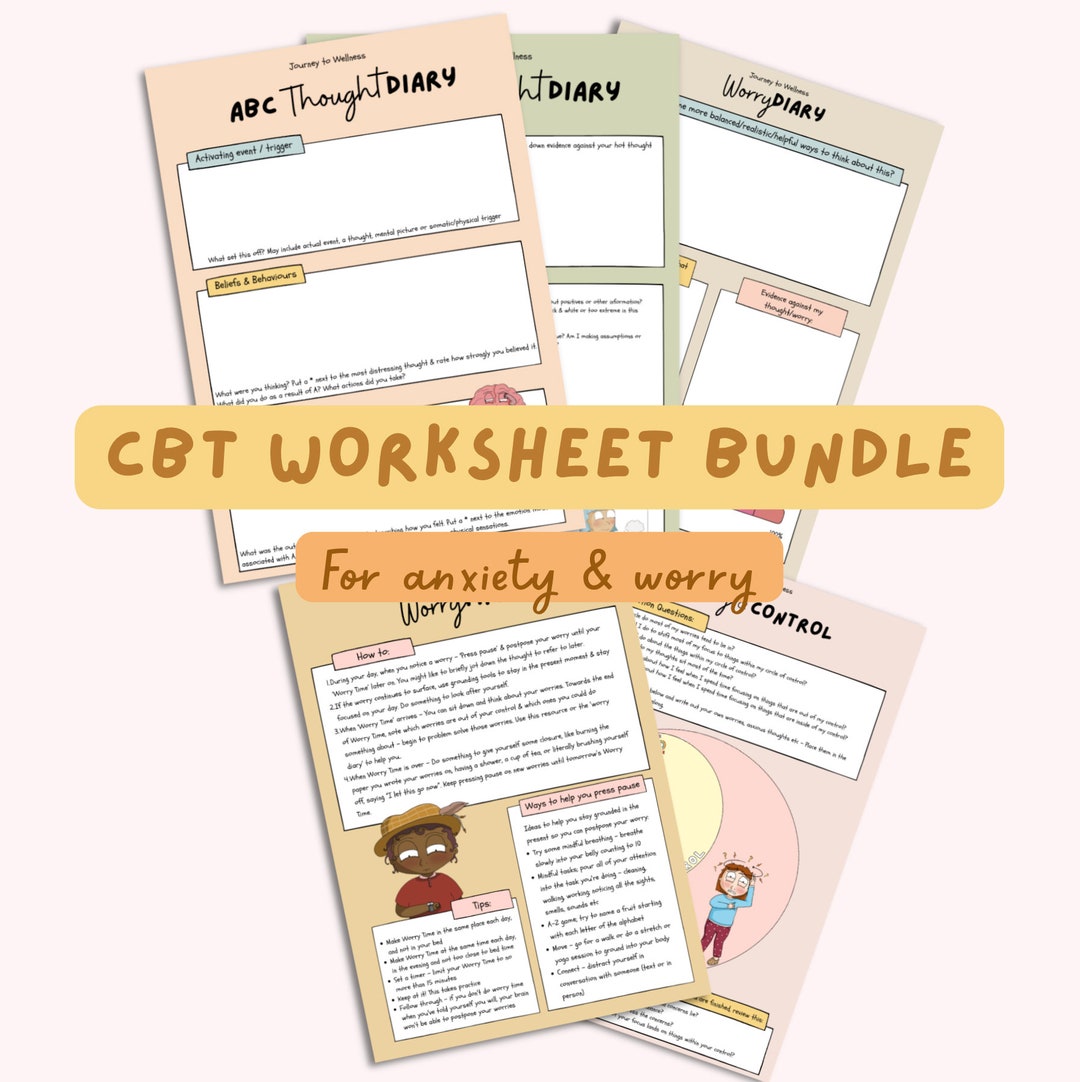CBT Worksheet Bundle for Anxiety & Worry - Therapy Worksheet - Self ...
