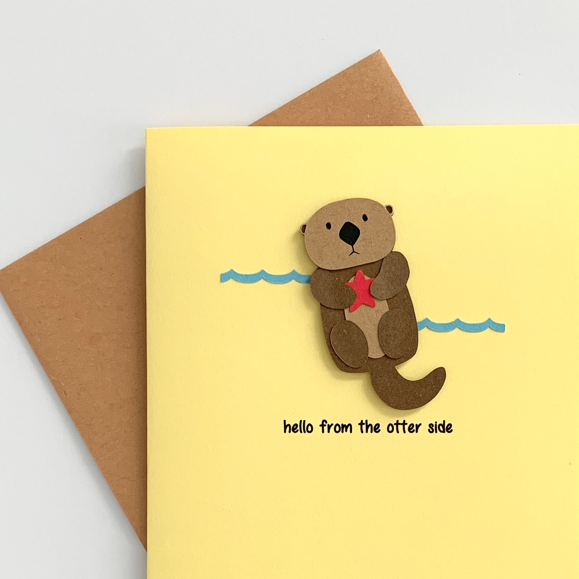 Hello From the Otter Side Blank Greeting Card Cute Animal Pun Otters Miss You Handmade - Etsy