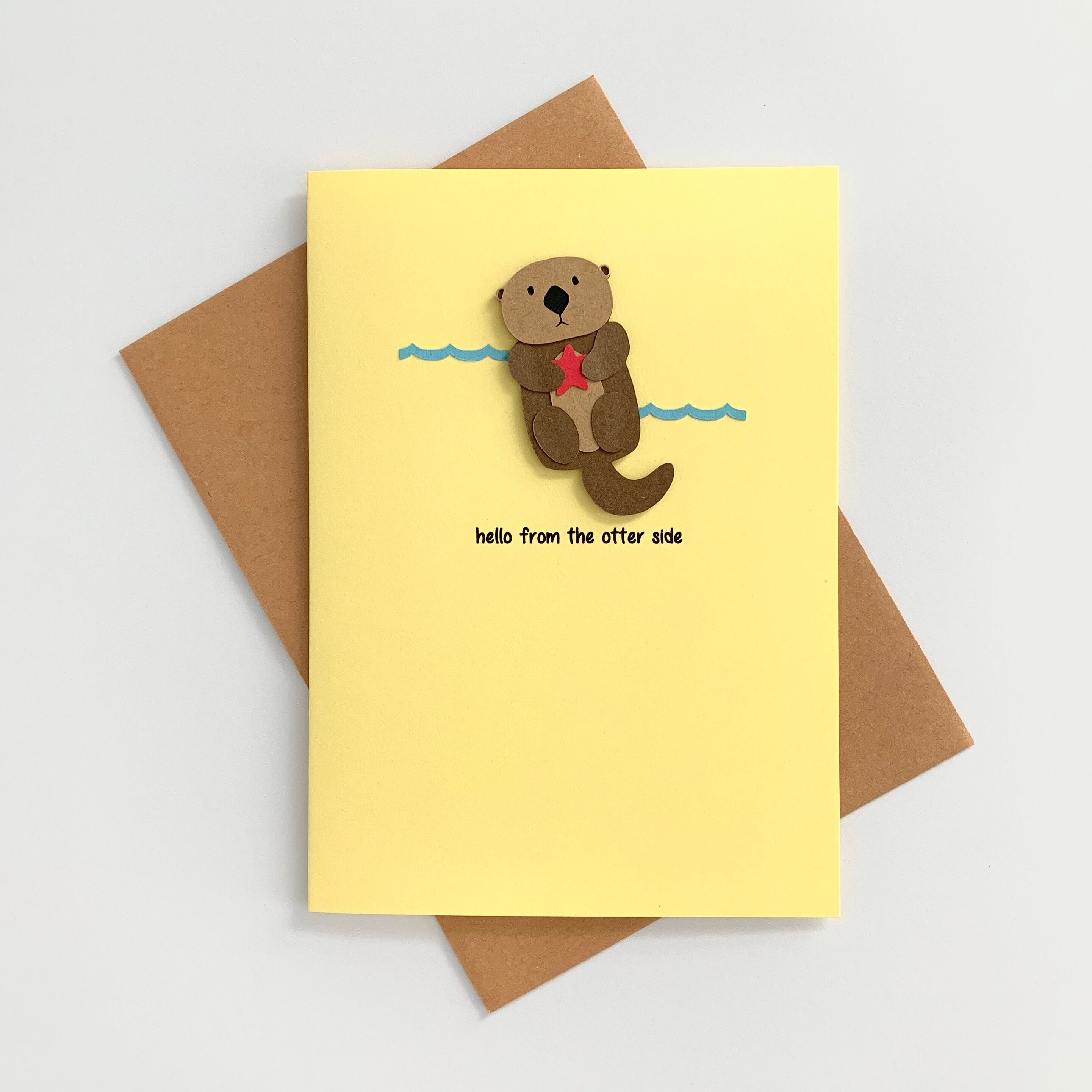 Hello From the Otter Side Blank Greeting Card Cute Animal Pun Otters ...