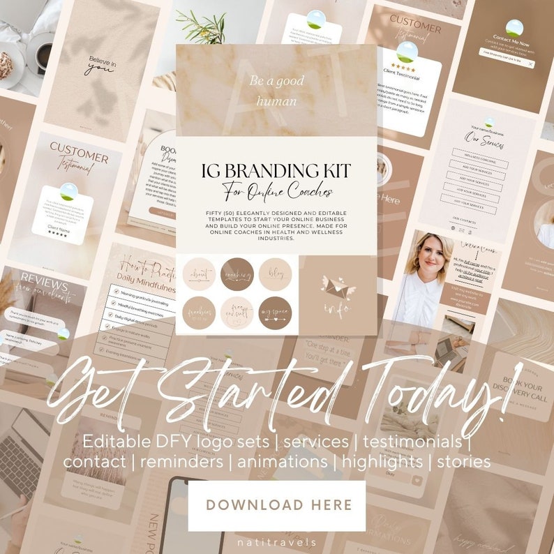 50 Editable Instagram Templates - Branding Kit for Online Coaching ...