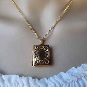 Locket Book Pendant, Vintage Style Gold Locket Pendant, Photo Frame ...