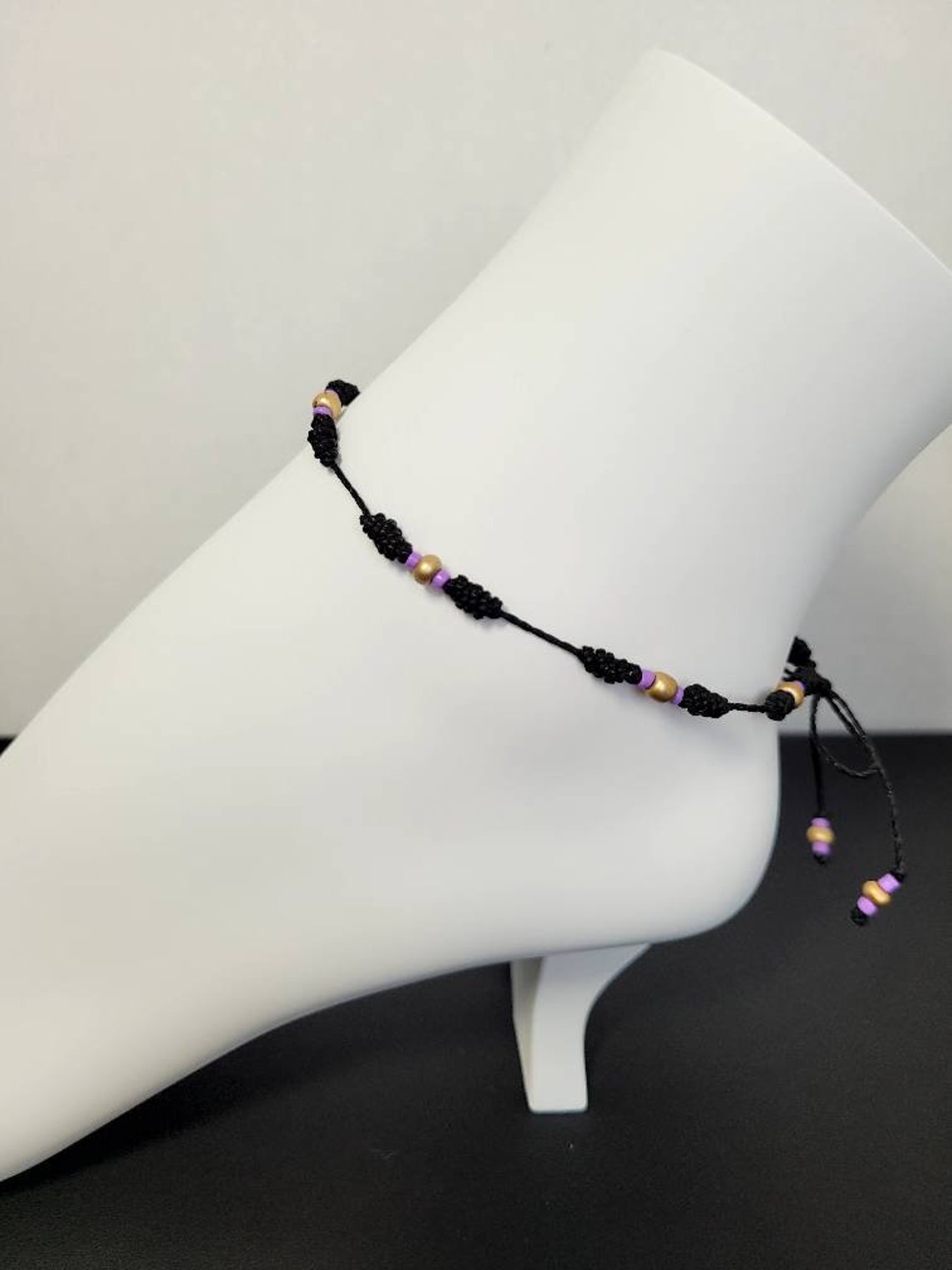 Macrame Anklets With Seed Beads, Black Anklets Colored Beads, Handmade Macrame Anklets ...
