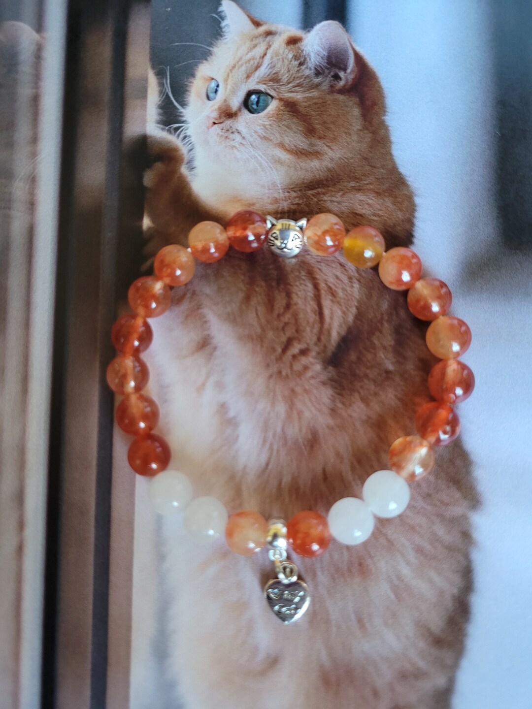 Orange Cat Bracelet, Orange Kitty Gem Bracelet, Ginger Tabby Cat ...
