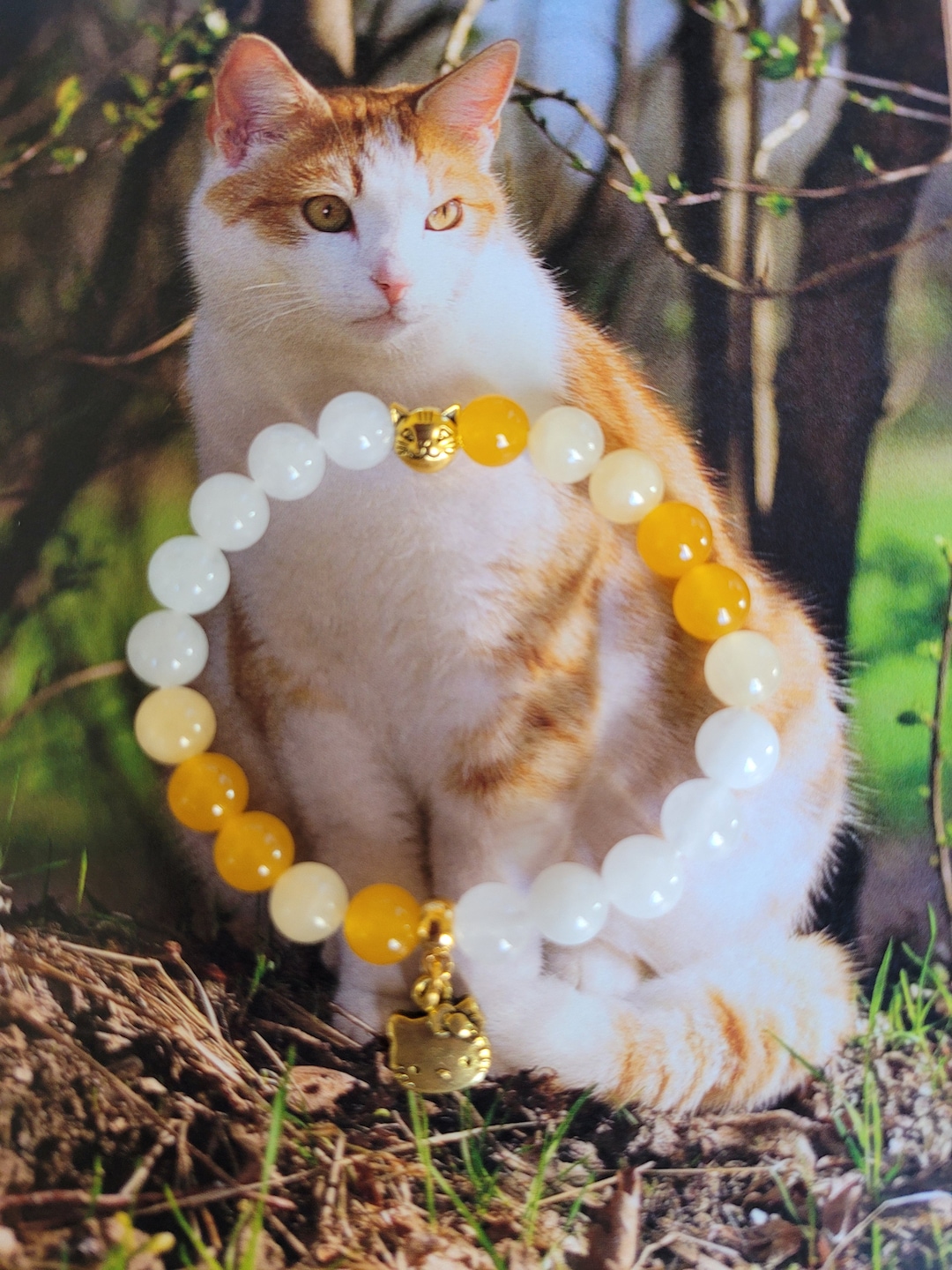 White Orange Tabby Cat Bracelet With Gold Hello Kitty Charm, Kitty ...