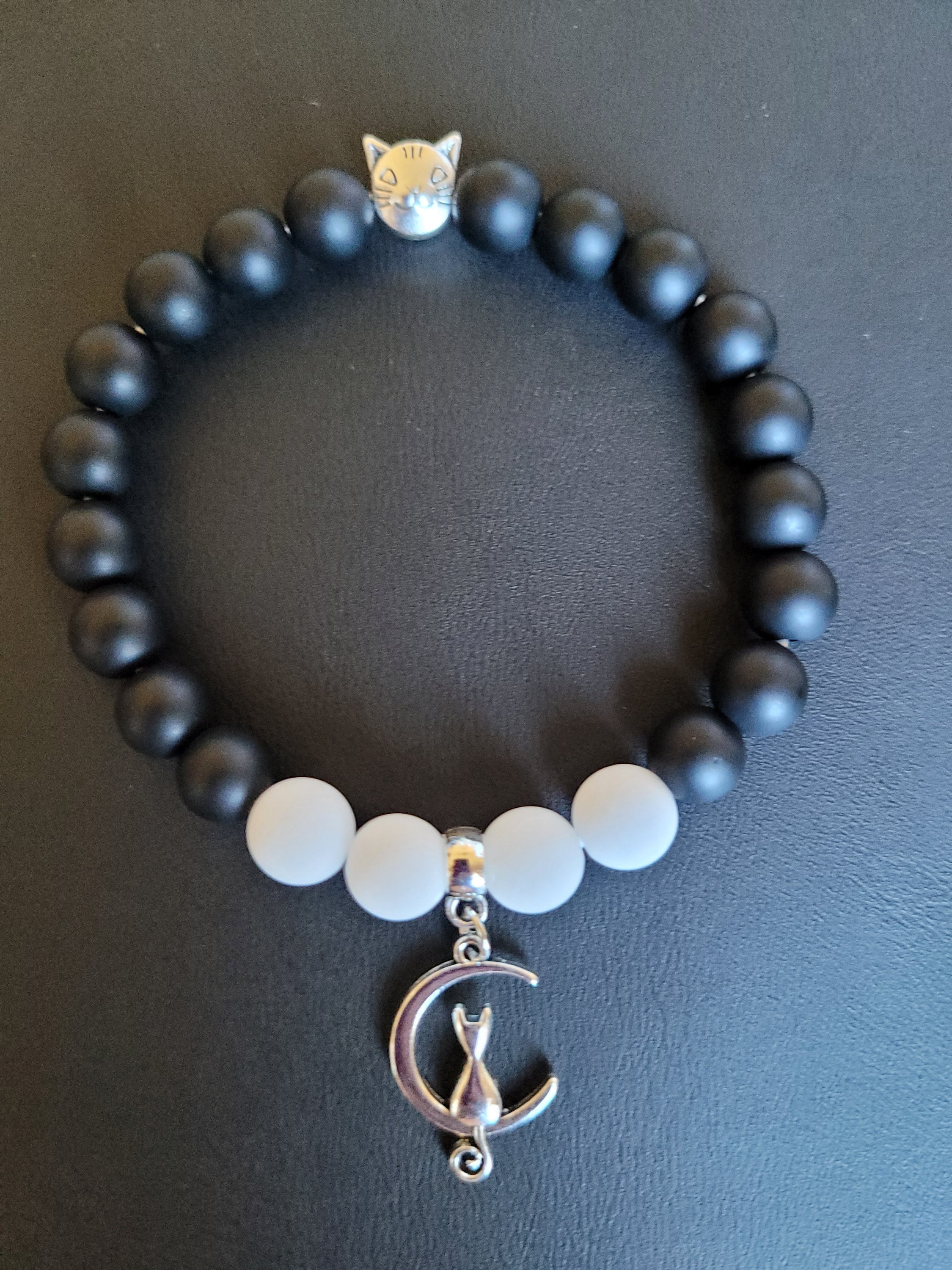 Black Tuxedo Cat Gemstones Bracelet With Cat in the Moon - Etsy