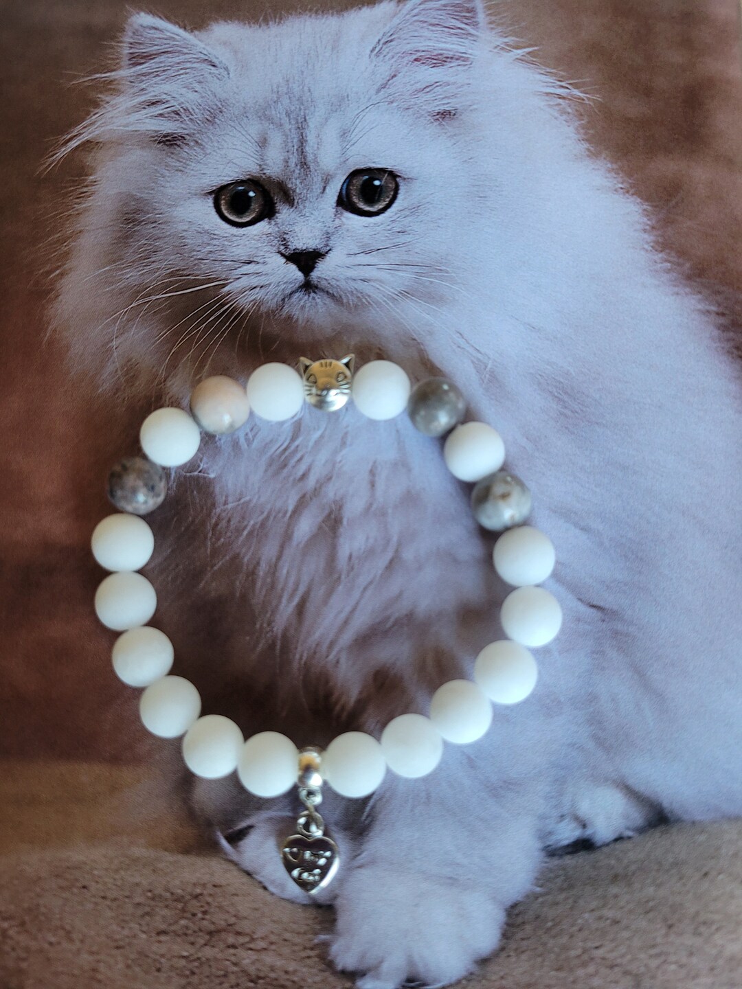 Ragdoll Cat Bracelet, White Tabby Cat Bracelet, White Maine Coon ...