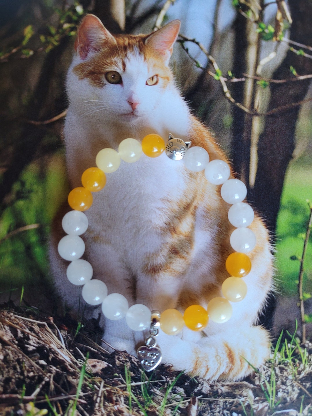 White Orange Tabby Cat Bracelet, Kitty Bracelet, Cat Charms Bracelet ...