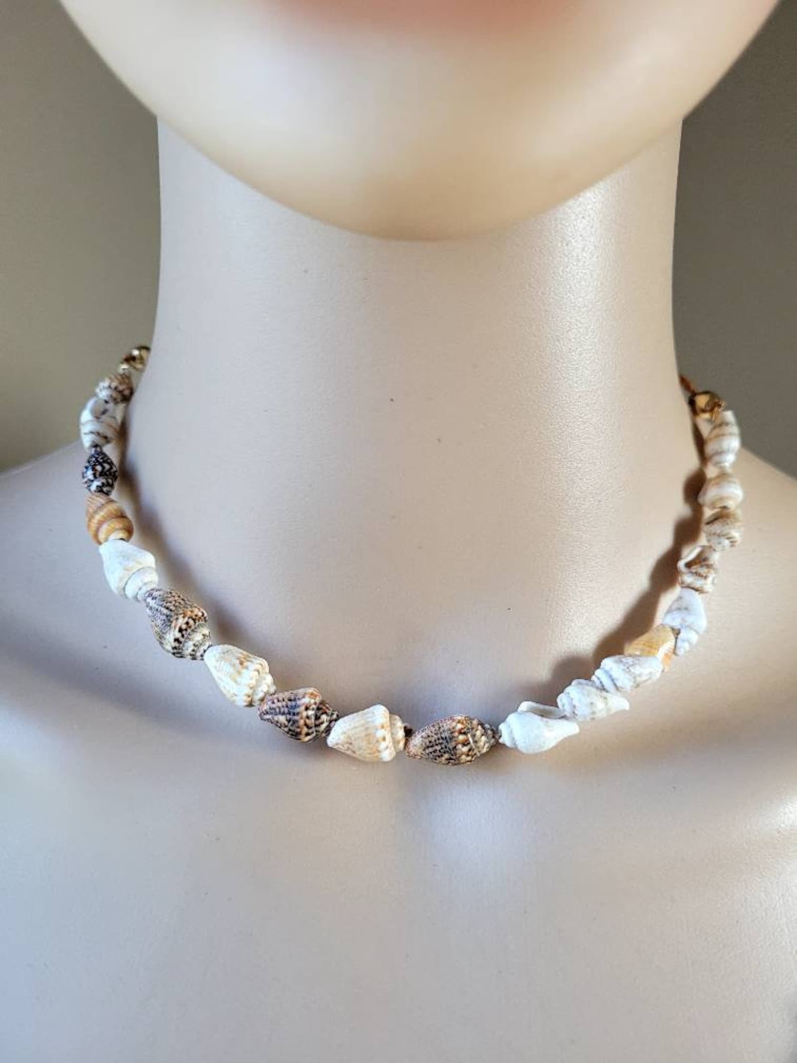 Handmade Spiral Seashell Choker, Adjustable Wax Cord, Boho Surfer - Etsy