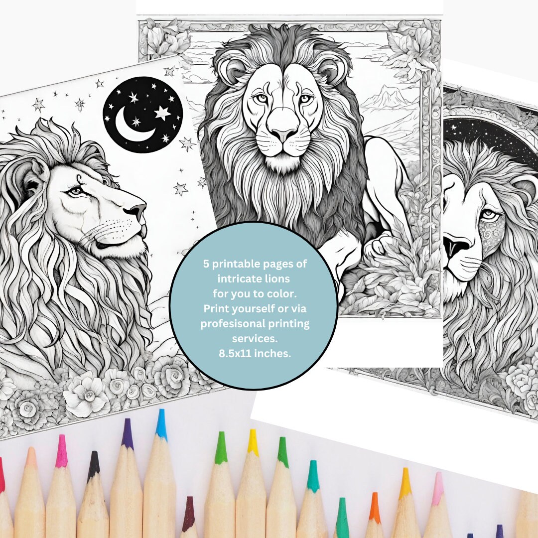 Printable Lion Coloring Book Pages - Etsy