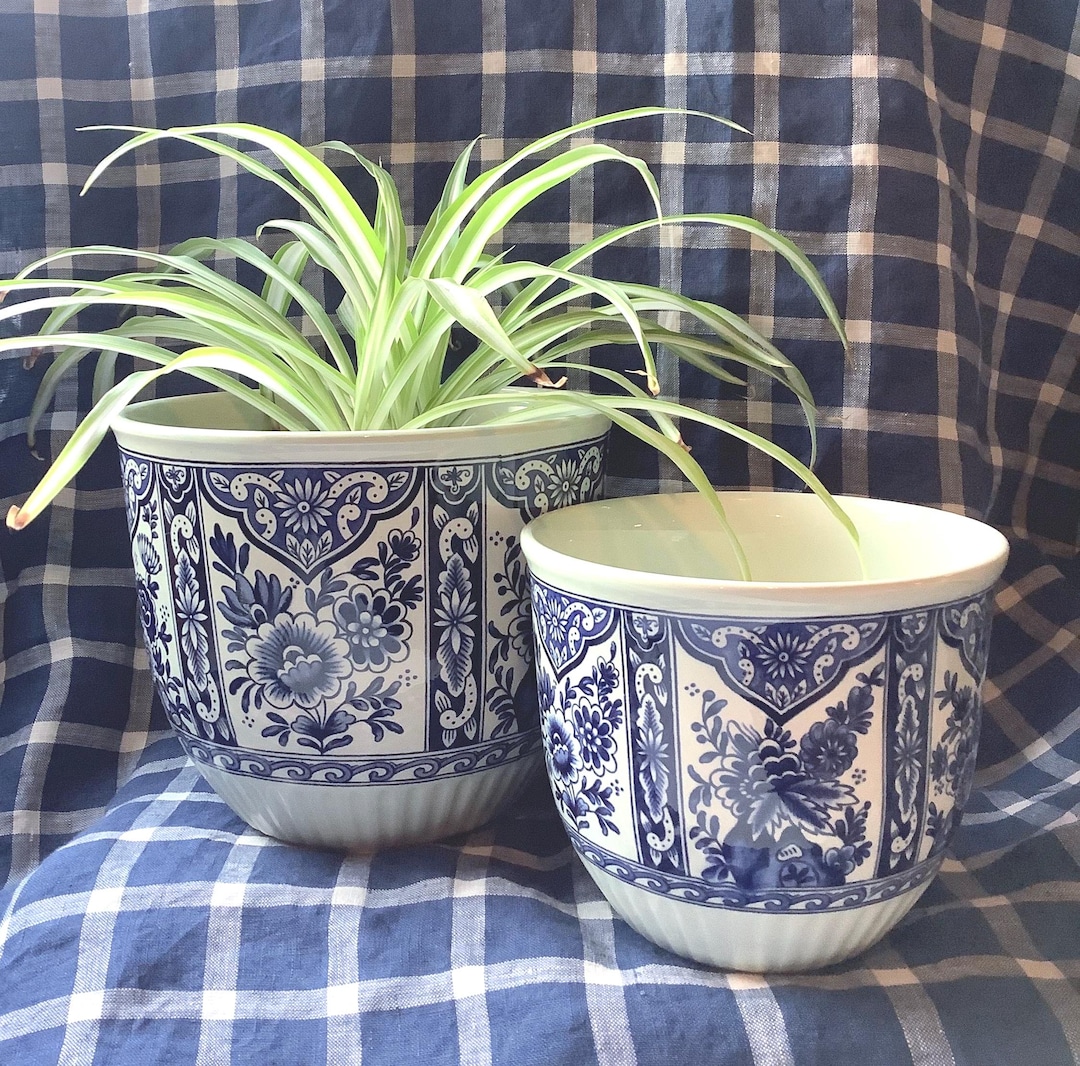 Set of Vintage Boch Blue Delft House Pots Planters - Etsy